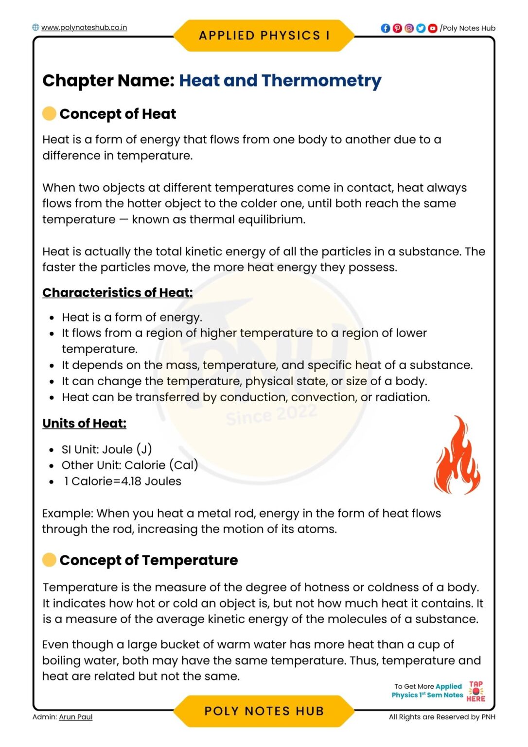 Heat and Thermometry Notes PDF - Applied Physics 1 [2026]