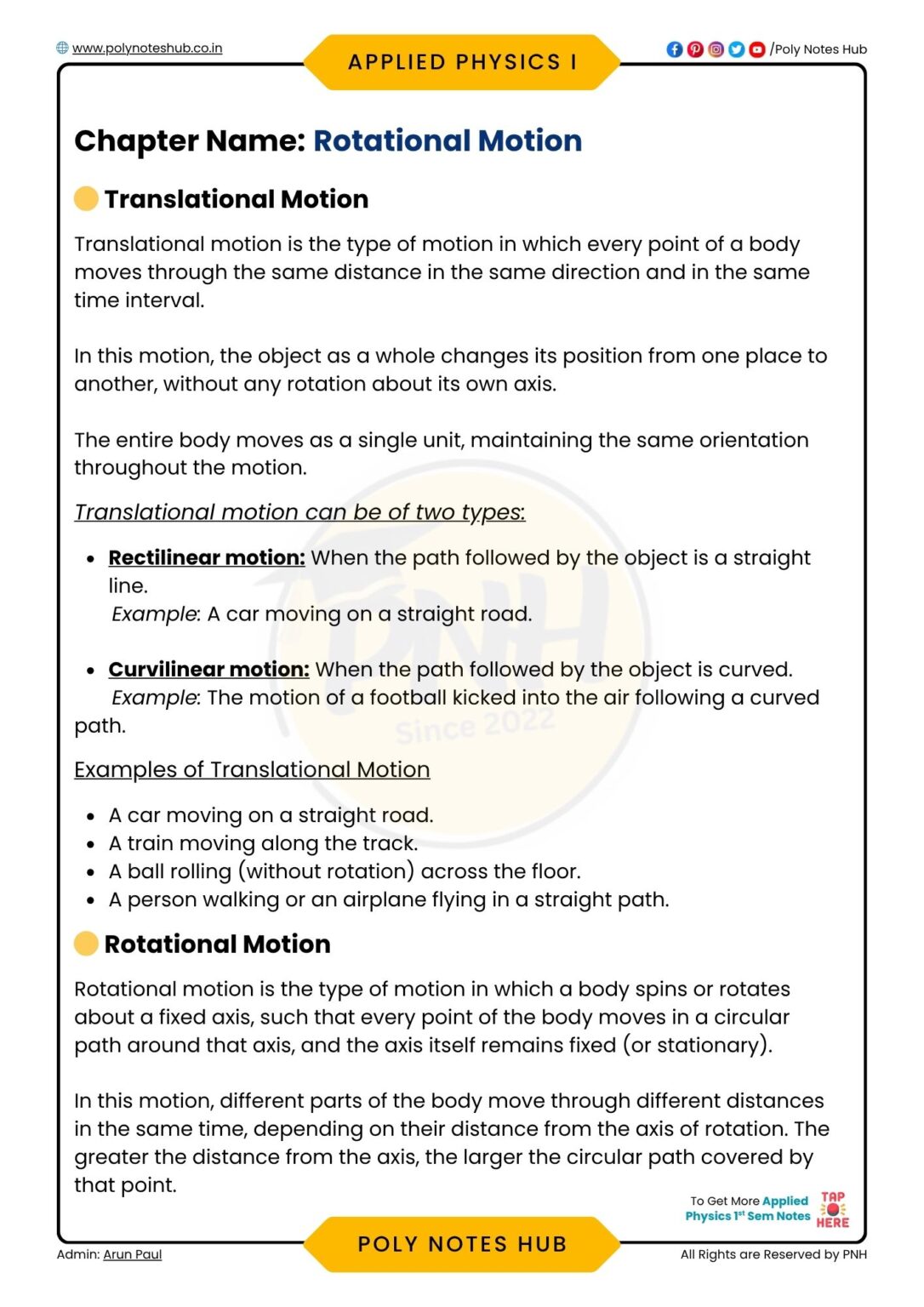 Rotational Motion Notes PDF - Applied Physics 1 [2025]
