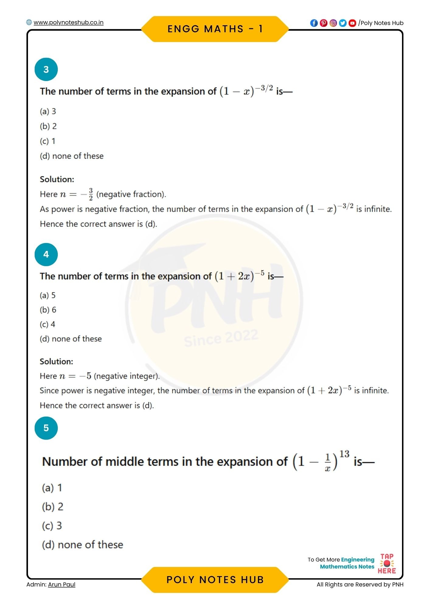 Binomial Theorem PDF Notes Download [2025] - Poly Notes Hub