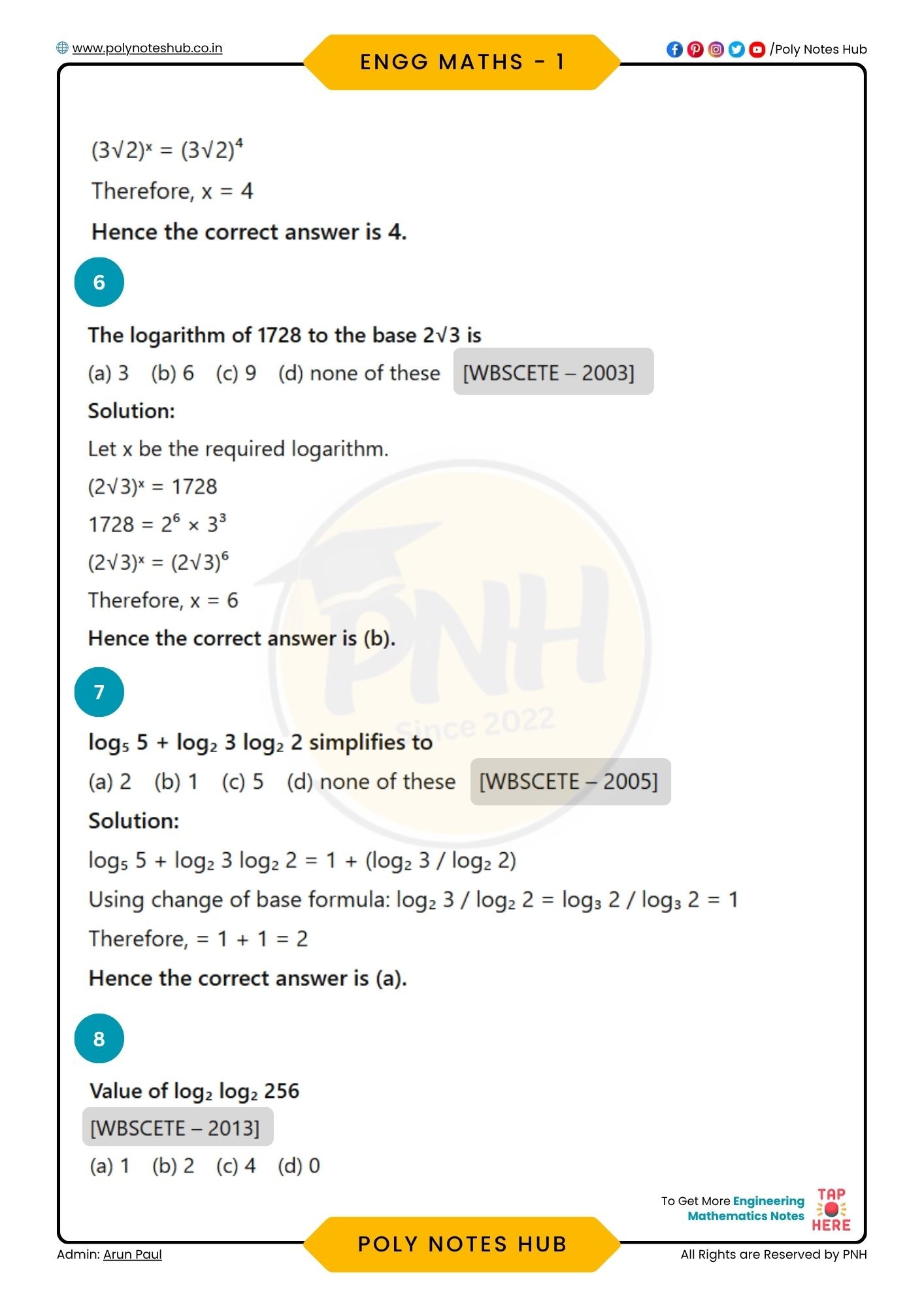 Logarithm Notes PDF Download [2026] - Poly Notes Hub