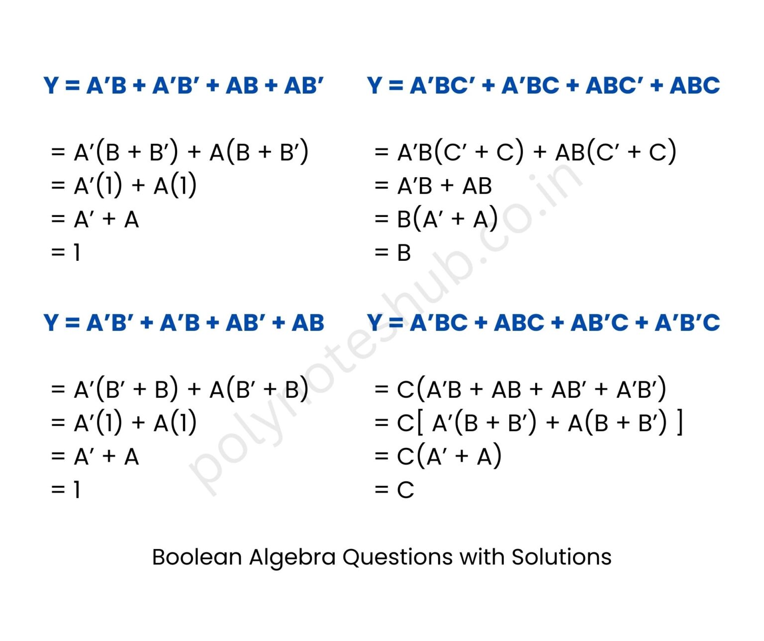 Boolean Algebra Questions with Solutions PDF | Handwritten Notes - Poly ...