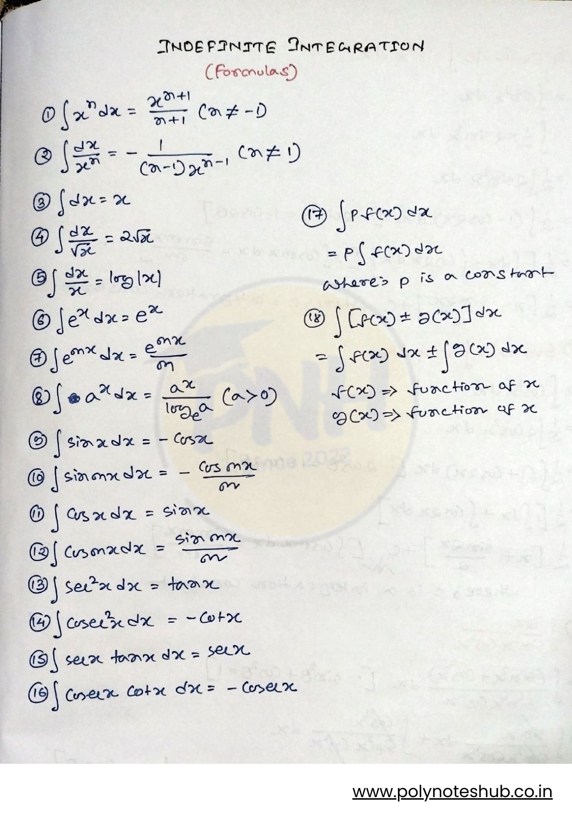 Best Indefinite Integration Questions with Solutions PDF [2026] - Poly ...