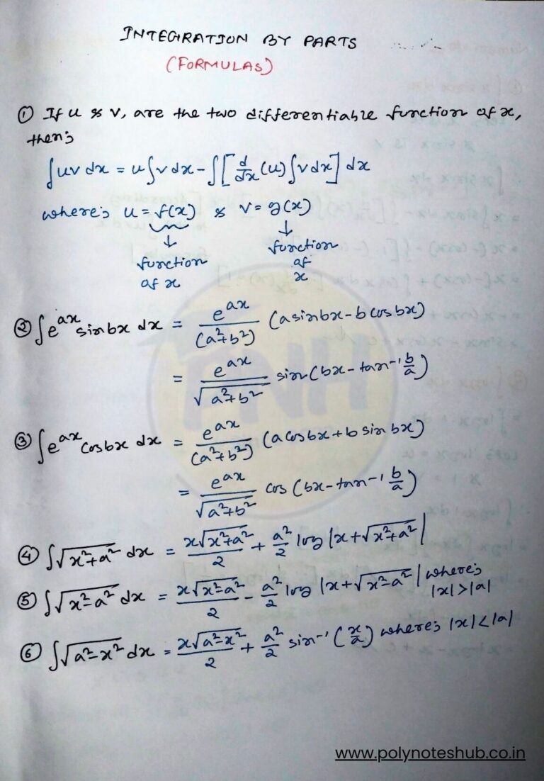 Best Integration by Parts Handwritten Notes PDF [2026] - Poly Notes Hub
