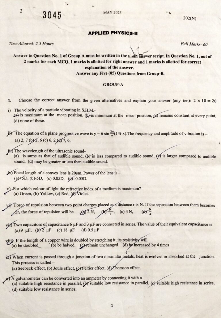 Applied Physics 2 PYQs from 2021 to 2025 - WBSCTE [PDF] - Poly Notes Hub