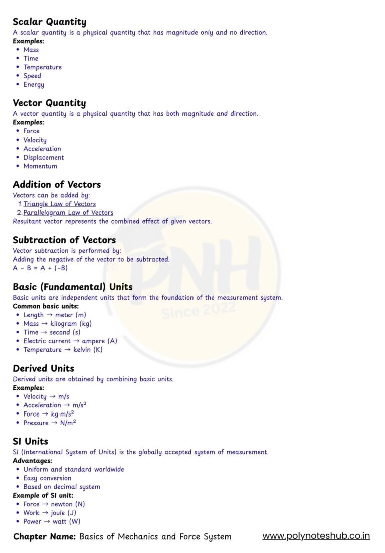 Basics of Mechanics and Force System Notes PDF [2026] - Poly Notes Hub