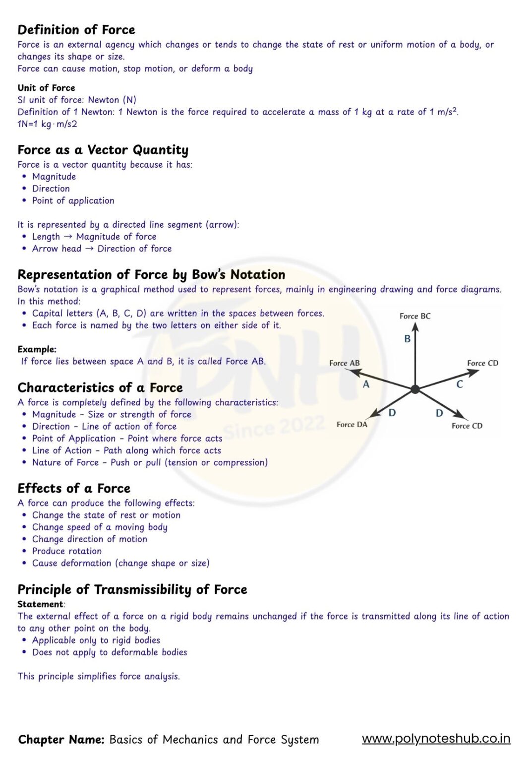 Basics of Mechanics and Force System Notes PDF [2026] - Poly Notes Hub