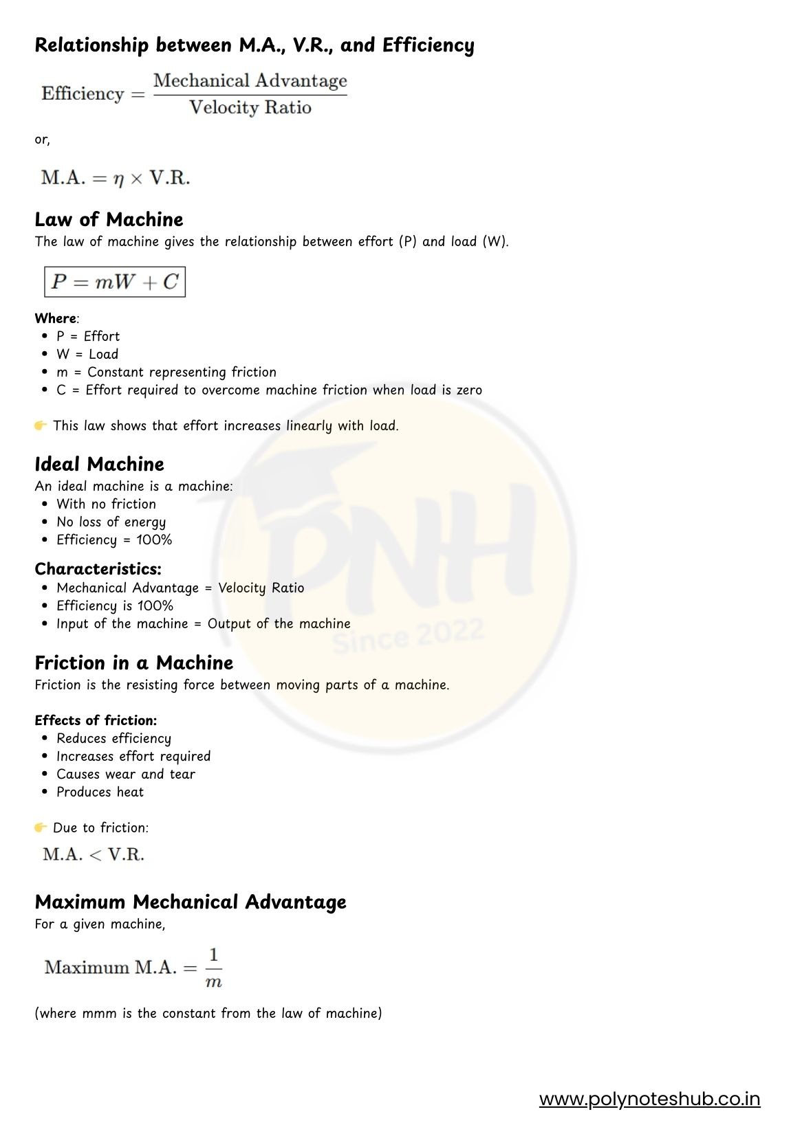 Simple Lifting Machines Handwritten Notes PDF [2026] - Poly Notes Hub