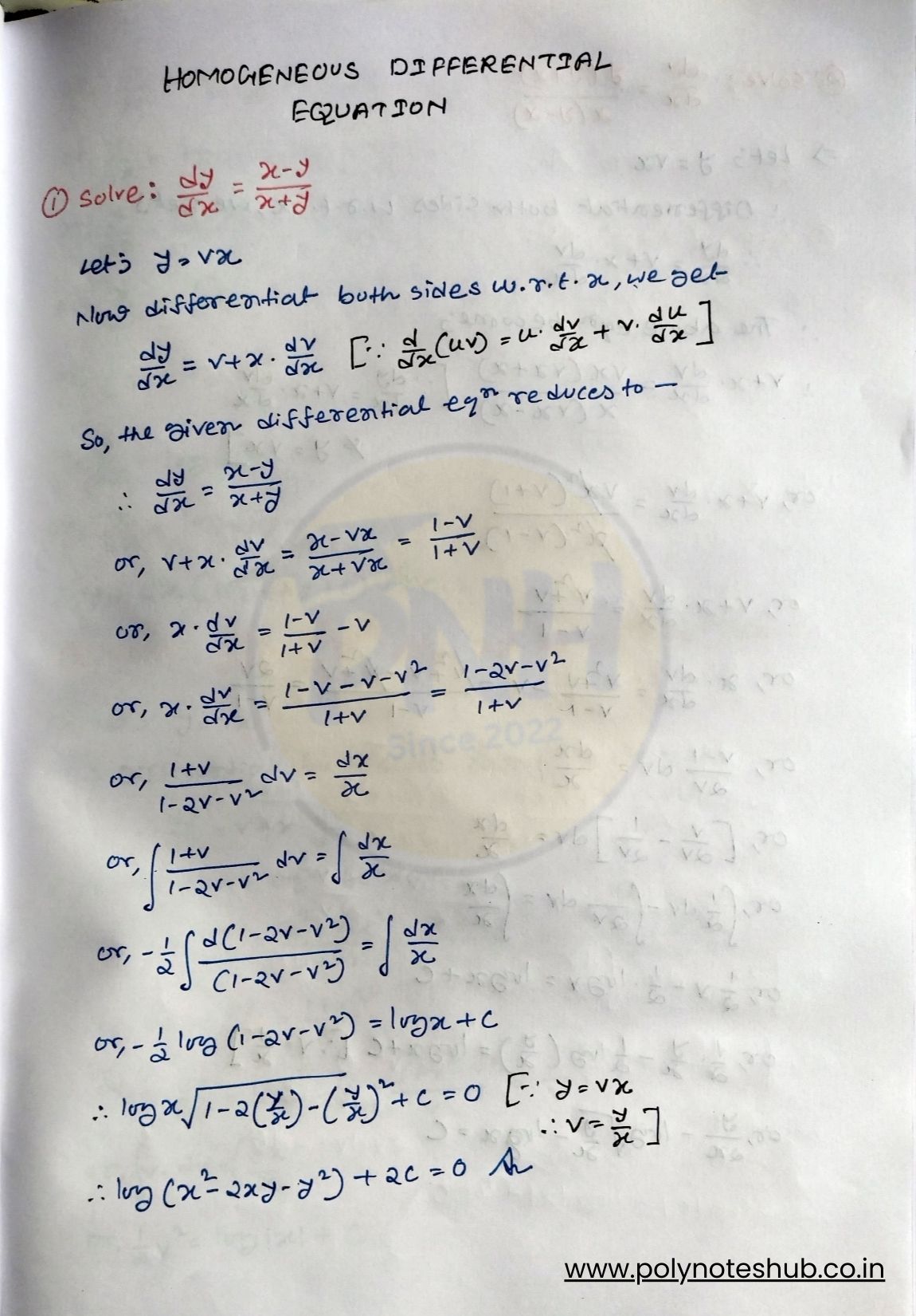 Homogeneous Differential Equation Questions and Answers PDF [2026 ...